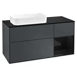 Villeroy & Boch Villeroy und Boch Finion Waschtischunterschrank F282PHHG 120cm, Abdeckplatte black matt, Regal rechts Glossy Black Lacquer, Midnight Blue Matt Lacquer