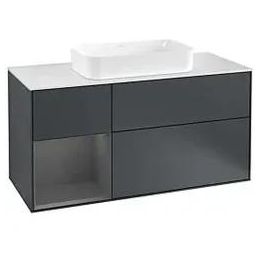 Villeroy & Boch Villeroy und Boch Finion Waschtischunterschrank F291GKHG 120cm, Abdeckplatte white matt, Regal links Anthracite matt, Midnight Blue Matt Lacquer