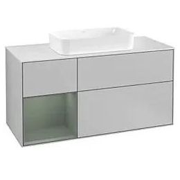 Villeroy & Boch Villeroy und Boch Finion Waschtischunterschrank F291GMGJ 120cm, Abdeckplatte white matt, Regal links Olive Matt Lacquer, Light grey matt