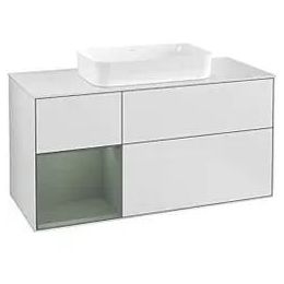 Villeroy & Boch Villeroy und Boch Finion Waschtischunterschrank F291GMMT 120cm, Abdeckplatte white matt, Regal links Olive Matt Lacquer, White matt lacquer