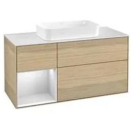 Villeroy & Boch Villeroy und Boch Finion Waschtischunterschrank F291MTPC 120cm, Abdeckplatte white matt, Regal links White matt lacquer, Oak Veneer