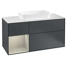 Villeroy & Boch Villeroy und Boch Finion Waschtischunterschrank F291HHHG 120cm, Abdeckplatte white matt, Regal links Sand Matt Lacquer, Midnight Blue Matt Lacquer