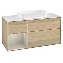 Villeroy & Boch Villeroy und Boch Finion Waschtischunterschrank F291HHPC 120cm, Abdeckplatte white matt, Regal links Sand Matt Lacquer, Oak Veneer