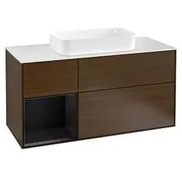 Villeroy & Boch Villeroy und Boch Finion Waschtischunterschrank F291PDGN 120cm, Abdeckplatte white matt, Regal links Black matt lacquer, Walnut veneer