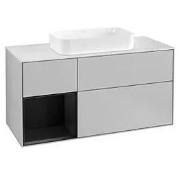 Villeroy & Boch Villeroy und Boch Finion Waschtischunterschrank F291PDGJ 120cm, Abdeckplatte white matt, Regal links Black matt lacquer, Light grey matt