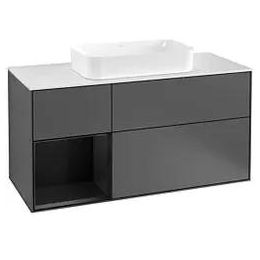 Villeroy & Boch Villeroy und Boch Finion Waschtischunterschrank F291PDGK 120cm, Abdeckplatte white matt, Regal links Black matt lacquer, Anthracite matt