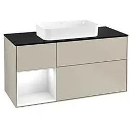 Villeroy & Boch Villeroy und Boch Finion Waschtischunterschrank F292GFHH 120cm, Abdeckplatte black matt, Regal links Glossy white lacquer, Sand Matt Lacquer