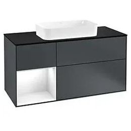 Villeroy & Boch Villeroy und Boch Finion Waschtischunterschrank F292GFHG 120cm, Abdeckplatte black matt, Regal links Glossy white lacquer, Midnight Blue Matt Lacquer