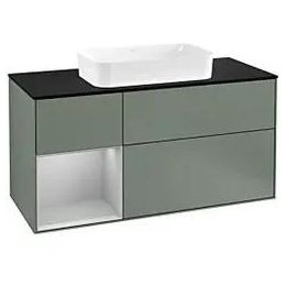 Villeroy & Boch Villeroy und Boch Finion Waschtischunterschrank F292GJGM 120cm, Abdeckplatte black matt, Regal links Light grey matt, Olive Matt Lacquer