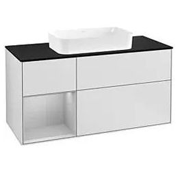 Villeroy & Boch Villeroy und Boch Finion Waschtischunterschrank F292GJMT 120cm, Abdeckplatte black matt, Regal links Light grey matt, White matt lacquer