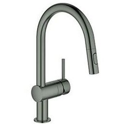 Grohe Minta Spültisch-Einhebelmischer 32321AL2 hard graphite gebürstet, herausziehbare Dual-Spülbrause, C-Auslauf