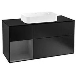 Villeroy & Boch Villeroy und Boch Finion Waschtischunterschrank F292GKPD 120cm, Abdeckplatte black matt, Regal links Anthracite matt, Black matt lacquer