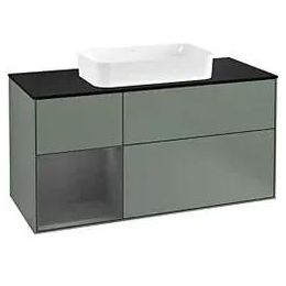 Villeroy & Boch Villeroy und Boch Finion Waschtischunterschrank F292GKGM 120cm, Abdeckplatte black matt, Regal links Anthracite matt, Olive Matt Lacquer