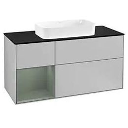 Villeroy & Boch Villeroy und Boch Finion Waschtischunterschrank F292GMGJ 120cm, Abdeckplatte black matt, Regal links Olive Matt Lacquer, Light grey matt