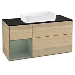 Villeroy & Boch Villeroy und Boch Finion Waschtischunterschrank F292GMPC 120cm, Abdeckplatte black matt, Regal links Olive Matt Lacquer, Oak Veneer