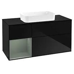 Villeroy & Boch Villeroy und Boch Finion Waschtischunterschrank F292GMPH 120cm, Abdeckplatte black matt, Regal links Olive Matt Lacquer, Glossy Black Lacquer