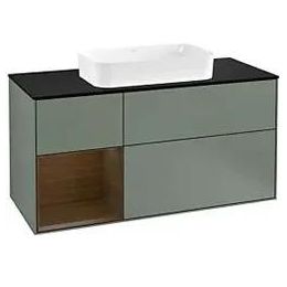 Villeroy & Boch Villeroy und Boch Finion Waschtischunterschrank F292GNGM 120cm, Abdeckplatte black matt, Regal links Walnut veneer, Olive Matt Lacquer