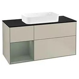 Villeroy & Boch Villeroy und Boch Finion Waschtischunterschrank F292GMHH 120cm, Abdeckplatte black matt, Regal links Olive Matt Lacquer, Sand Matt Lacquer