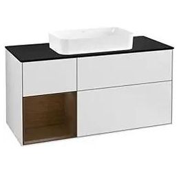 Villeroy & Boch Villeroy und Boch Finion Waschtischunterschrank F292GNMT 120cm, Abdeckplatte black matt, Regal links Walnut veneer, White matt lacquer