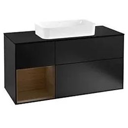 Villeroy & Boch Villeroy und Boch Finion Waschtischunterschrank F292GNPD 120cm, Abdeckplatte black matt, Regal links Walnut veneer, Black matt lacquer