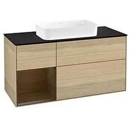 Villeroy & Boch Villeroy und Boch Finion Waschtischunterschrank F292GNPC 120cm, Abdeckplatte black matt, Regal links Walnut veneer, Oak Veneer