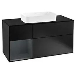 Villeroy & Boch Villeroy und Boch Finion Waschtischunterschrank F292HGPD 120cm, Abdeckplatte black matt, Regal links Midnight Blue Matt Lacquer, Black matt lacquer