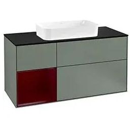 Villeroy & Boch Villeroy und Boch Finion Waschtischunterschrank F292HBGM 120cm, Abdeckplatte black matt, Regal links Peony, Olive Matt Lacquer