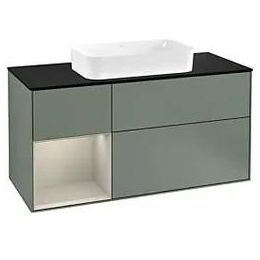 Villeroy & Boch Villeroy und Boch Finion Waschtischunterschrank F292HHGM 120cm, Abdeckplatte black matt, Regal links Sand Matt Lacquer, Olive Matt Lacquer