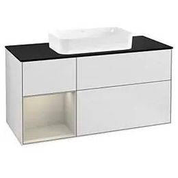 Villeroy & Boch Villeroy und Boch Finion Waschtischunterschrank F292HHMT 120cm, Abdeckplatte black matt, Regal links Sand Matt Lacquer, White matt lacquer