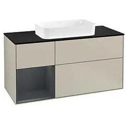 Villeroy & Boch Villeroy und Boch Finion Waschtischunterschrank F292HGHH 120cm, Abdeckplatte black matt, Regal links Midnight Blue Matt Lacquer, Sand Matt Lacquer