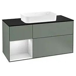 Villeroy & Boch Villeroy und Boch Finion Waschtischunterschrank F292MTGM 120cm, Abdeckplatte black matt, Regal links White matt lacquer, Olive Matt Lacquer