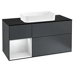 Villeroy & Boch Villeroy und Boch Finion Waschtischunterschrank F292MTHG 120cm, Abdeckplatte black matt, Regal links White matt lacquer, Midnight Blue Matt Lacquer