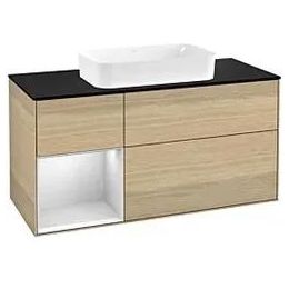 Villeroy & Boch Villeroy und Boch Finion Waschtischunterschrank F292MTPC 120cm, Abdeckplatte black matt, Regal links White matt lacquer, Oak Veneer