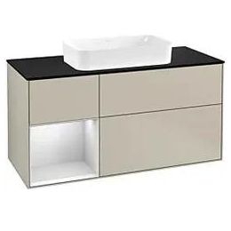 Villeroy & Boch Villeroy und Boch Finion Waschtischunterschrank F292MTHH 120cm, Abdeckplatte black matt, Regal links White matt lacquer, Sand Matt Lacquer