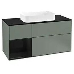 Villeroy & Boch Villeroy und Boch Finion Waschtischunterschrank F292PHGM 120cm, Abdeckplatte black matt, Regal links Glossy Black Lacquer, Olive Matt Lacquer