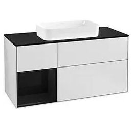 Villeroy & Boch Villeroy und Boch Finion Waschtischunterschrank F292PHMT 120cm, Abdeckplatte black matt, Regal links Glossy Black Lacquer, White matt lacquer