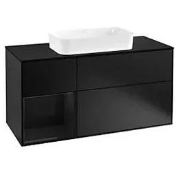 Villeroy & Boch Villeroy und Boch Finion Waschtischunterschrank F292PHPD 120cm, Abdeckplatte black matt, Regal links Glossy Black Lacquer, Black matt lacquer