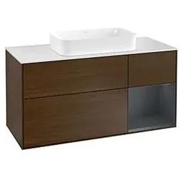 Villeroy & Boch Villeroy und Boch Finion Waschtischunterschrank F301HGGN 120cm, Abdeckplatte white matt, Regal rechts Midnight Blue Matt Lacquer, Walnut veneer