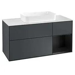 Villeroy & Boch Villeroy und Boch Finion Waschtischunterschrank F301PDHG 120cm, Abdeckplatte white matt, Regal rechts Black matt lacquer, Midnight Blue Matt Lacquer