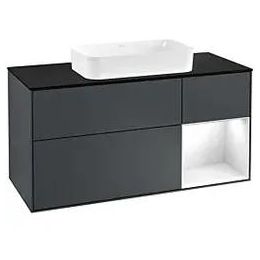 Villeroy & Boch Villeroy und Boch Finion Waschtischunterschrank F302GFHG 120cm, Abdeckplatte black matt, Regal rechts Glossy white lacquer, Midnight Blue Matt Lacquer