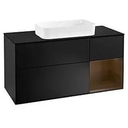 Villeroy & Boch Villeroy und Boch Finion Waschtischunterschrank F302GNPD 120cm, Abdeckplatte black matt, Regal rechts Walnut veneer, Black matt lacquer