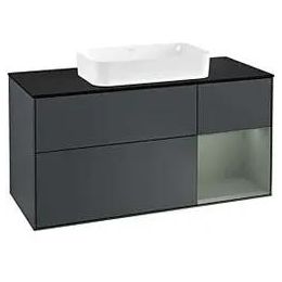 Villeroy & Boch Villeroy und Boch Finion Waschtischunterschrank F302GMHG 120cm, Abdeckplatte black matt, Regal rechts Olive Matt Lacquer, Midnight Blue Matt Lacquer