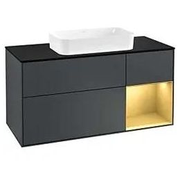 Villeroy & Boch Villeroy und Boch Finion Waschtischunterschrank F302HFHG 120cm, Abdeckplatte black matt, Regal rechts Gold matt, Midnight Blue Matt Lacquer