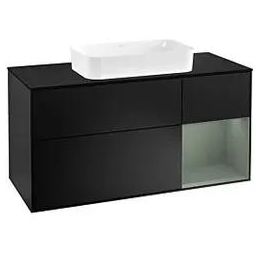 Villeroy & Boch Villeroy und Boch Finion Waschtischunterschrank F302GMPD 120cm, Abdeckplatte black matt, Regal rechts Olive Matt Lacquer, Black matt lacquer