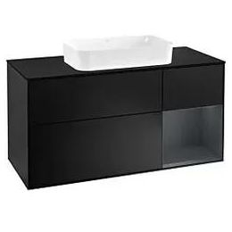 Villeroy & Boch Villeroy und Boch Finion Waschtischunterschrank F302HGPD 120cm, Abdeckplatte black matt, Regal rechts Midnight Blue Matt Lacquer, Black matt lacquer