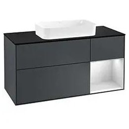 Villeroy & Boch Villeroy und Boch Finion Waschtischunterschrank F302MTHG 120cm, Abdeckplatte black matt, Regal rechts White matt lacquer, Midnight Blue Matt Lacquer