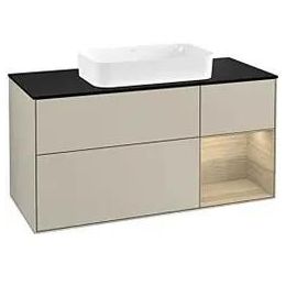 Villeroy & Boch Villeroy und Boch Finion Waschtischunterschrank F302PCHH 120cm, Abdeckplatte black matt, Regal rechts Oak Veneer, Sand Matt Lacquer