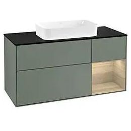 Villeroy & Boch Villeroy und Boch Finion Waschtischunterschrank F302PCGM 120cm, Abdeckplatte black matt, Regal rechts Oak Veneer, Olive Matt Lacquer