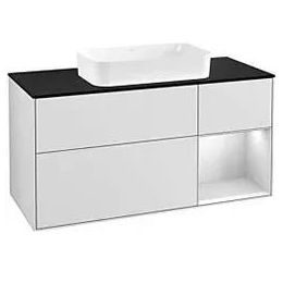 Villeroy & Boch Villeroy und Boch Finion Waschtischunterschrank F302MTMT 120cm, Abdeckplatte black matt, Regal rechts White matt lacquer, White matt lacquer