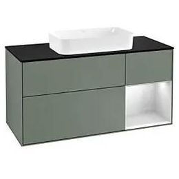 Villeroy & Boch Villeroy und Boch Finion Waschtischunterschrank F302MTGM 120cm, Abdeckplatte black matt, Regal rechts White matt lacquer, Olive Matt Lacquer